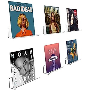 INTELLIMADE - Acrylic Vinyl Record Shelf, Wall Mount Album Record Holder, Plexiglass Floating Book Display, Easy Install Acrylic Vinyl Storage Rack for Studio and Homes. 12 inches, 6 - Pack