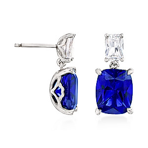 Ross-Simons 8.50 ct. t.w. Simulated Sapphire and 1.10 ct. t.w. CZ Drop Earrings in Sterling Silver