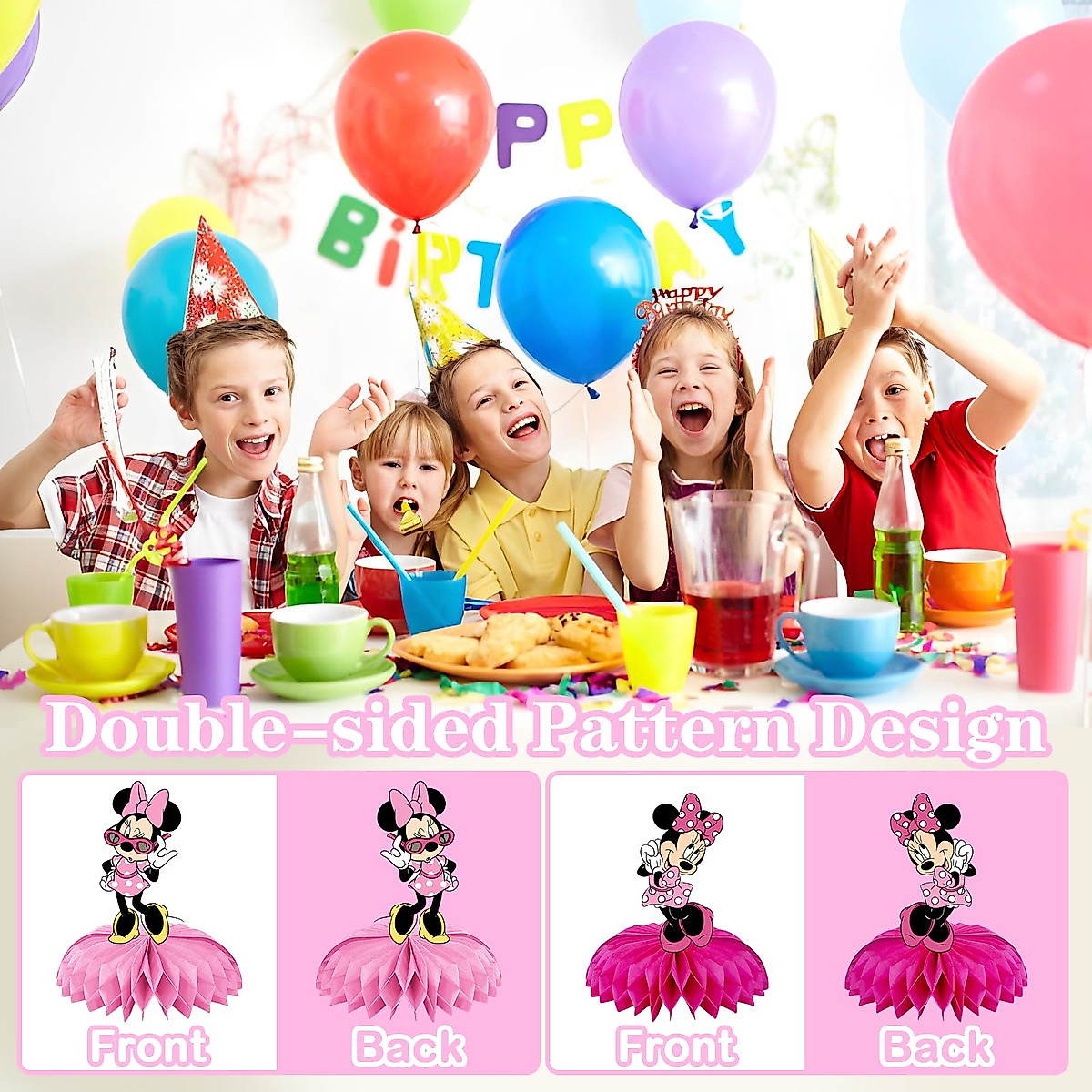 9 Pcs Minnie Honeycomb Centerpieces for Girls Boys, Cute Pink Cartoon Mouse Birthday Party Decorations, Minnie Theme 3D Table Decorations, Lovely Minnie Birthday Party Supplies for Mouse