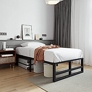 SHA CERLIN Twin Size Metal Bed Frame, 14 Inch Heavy Duty Platform Bed, High Under Bed Storage Space, Steel Slats Support up to 1000 lbs, No Box Spring Needed, Mattress Anti-Slip Design, Noise Free