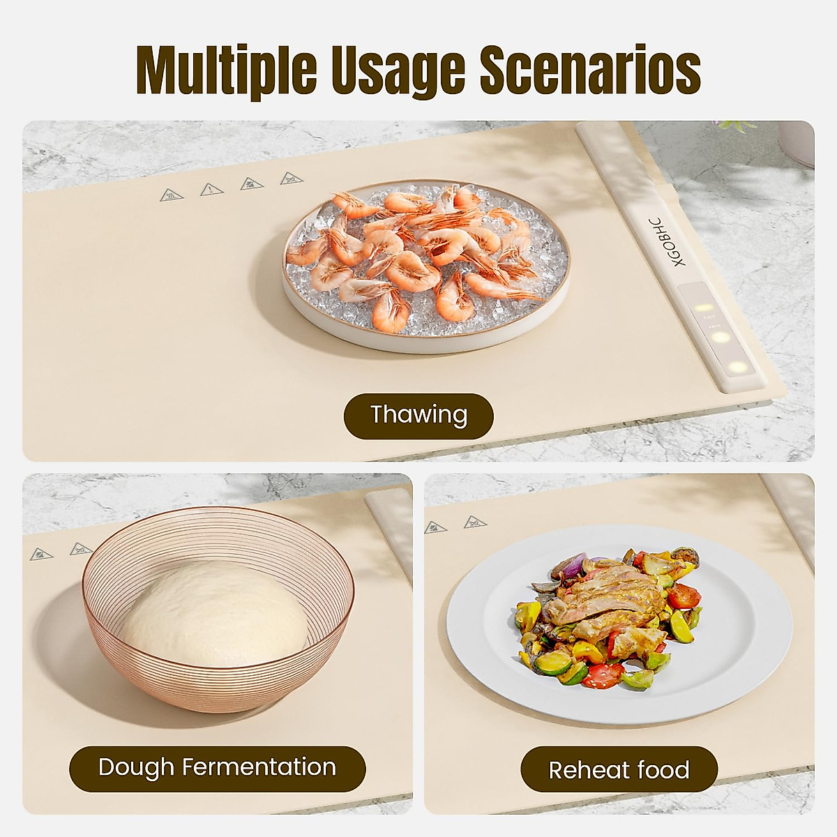 Portable Food Warming Mat for Buffet - XGOBHC Electric Warming Tray with 3 Level Temperature, Fast Heating Silicone Food Warming Mat for Parties Gatherings, Roll-Up Storage, Auto Shut-Off, Beige