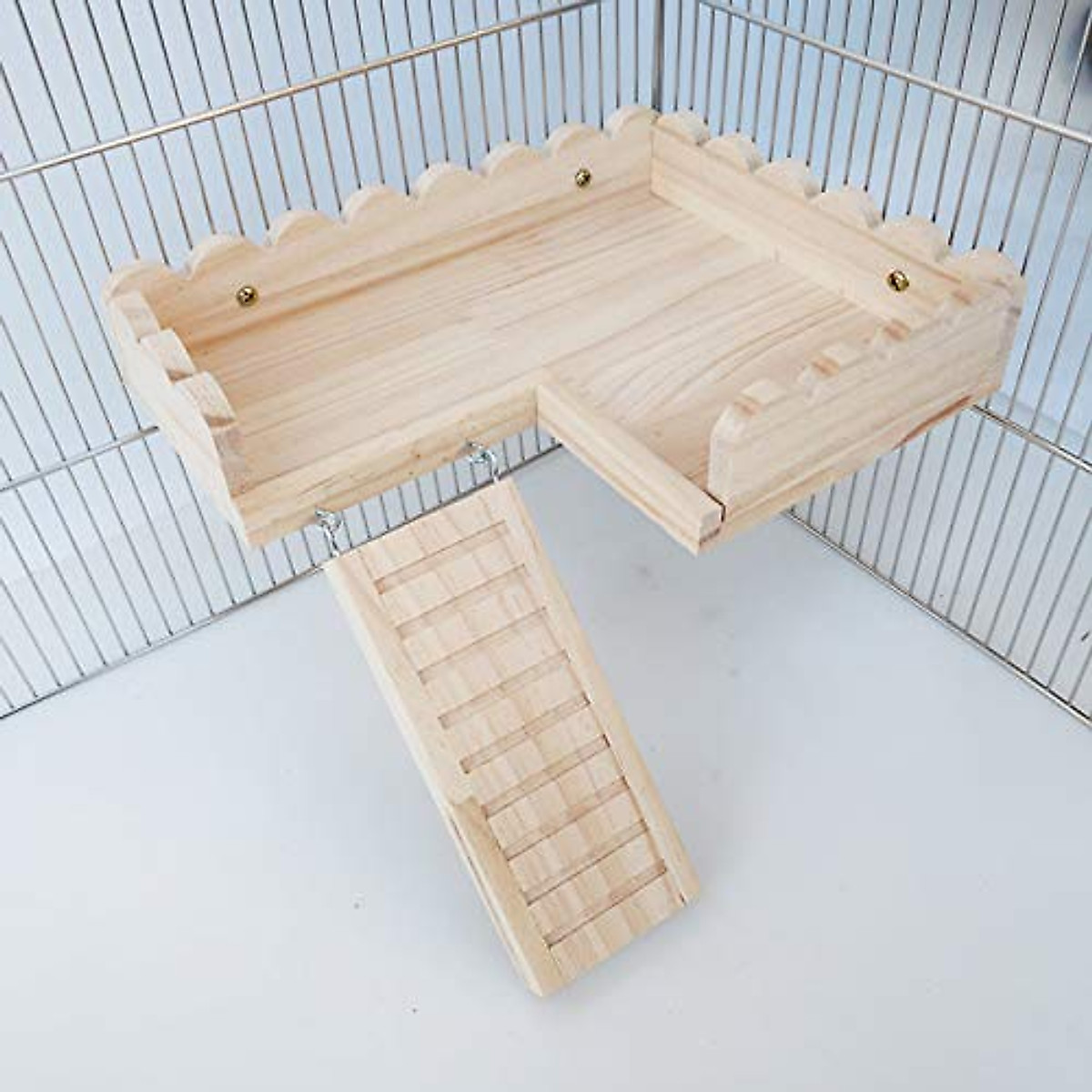 ROZKITCH Hamster Platform with Climbing Ladder, Bird Perch Cage Toy Wooden Play Gym Stand, Natural Pine Wood Tray for Chinchilla Squirrel Rabbit Guinea Pig, Birdcage Toy for Parrot Conure Parakeet