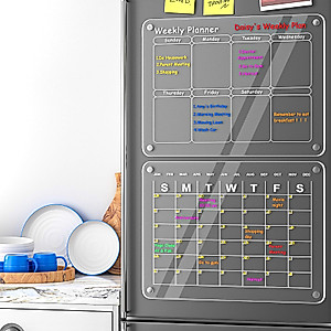 Polegas Magnetic Calendar for Fridge, 16"x12" Acrylic Dry Erase Board, Clear Erasable Refrigerator Monthly Weekly Calendar White Board, Magnet Whiteboard Planner Small Schedule Board to Do List