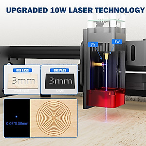 Phoisk YR3-10W Laser Engraver - 10000mW Laser Engraving Machine, 30000mm/min Class 4 DIY Laser Cutter for Wood and Metal, Dark Acrylic, Glass, Leather, Working Area 13"x13"
