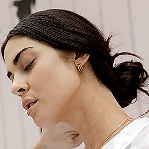 PAVOI 14K Gold Plated Sterling Silver Post Split Huggie Earrings | Yellow Gold Earrings for Women