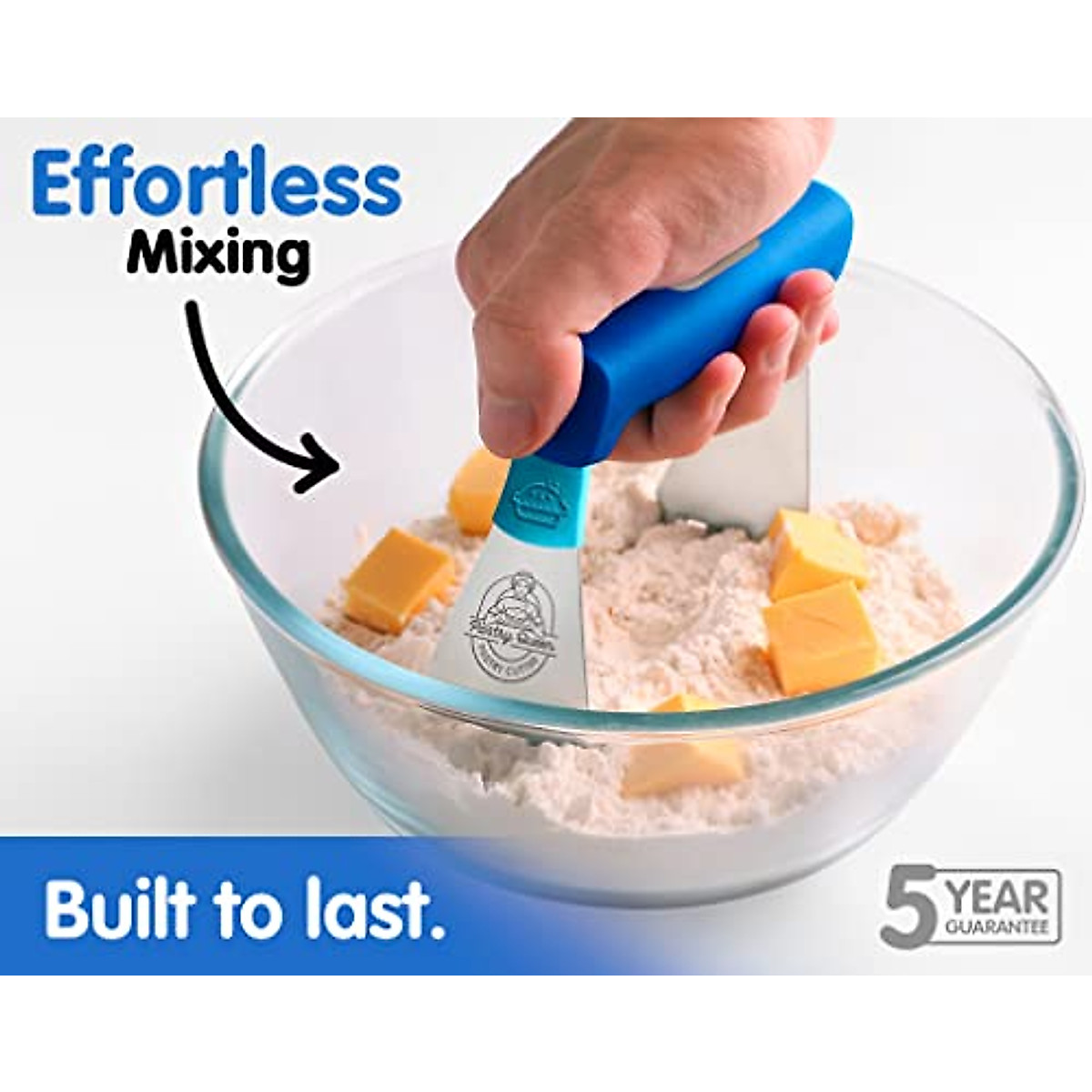 PASTRY QUEEN Pastry Cutter, Perfect Flaky Pie Crust, Dishwasher Safe Dough Blender, Easy Grip Handle & Stainless Steel Blades