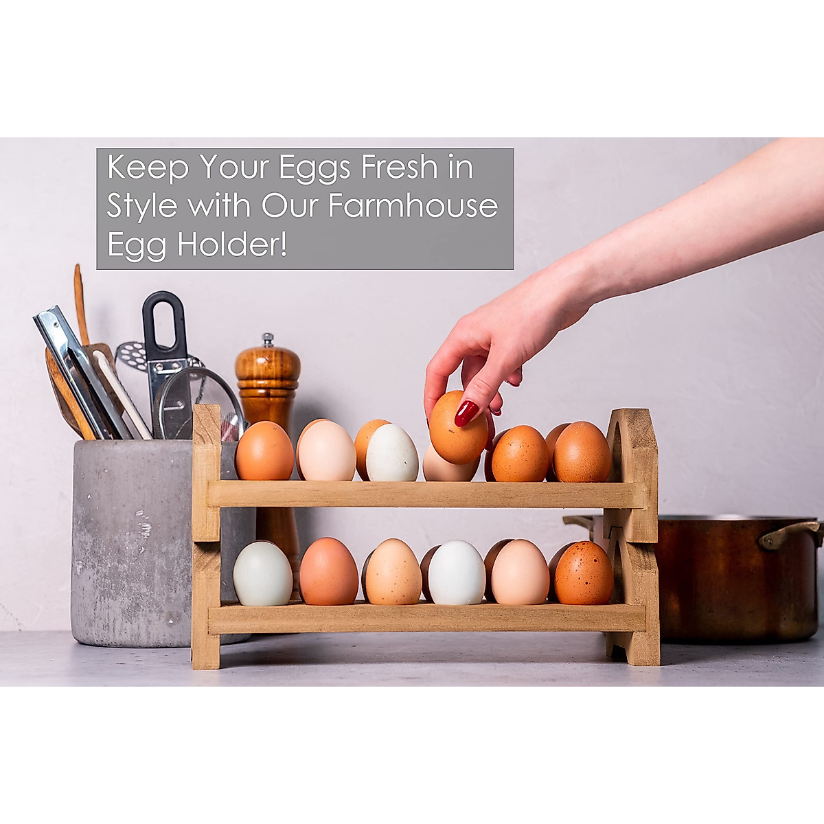 Farmhouse Stackable Wood Egg Holder l Egg Storage l Fresh Egg Storage l Wooden Egg Holder l Wooden Egg Rack l Wood Egg Carton l Egg Tray (1)