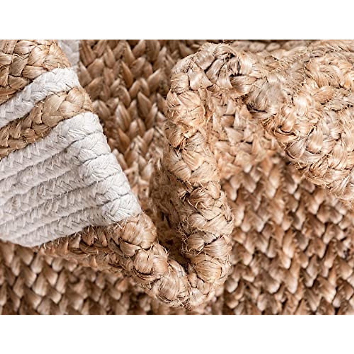 Unique Loom Braided Jute Collection Classic Quality Made Hand Woven with Coastal Design Area Rug, 6 ft x 9 ft, Natural/Ivory