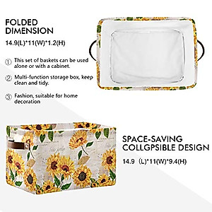 Mazeann Vibrant Sunflowers Storage Basket Bin Collapsible Foldable for Clothes Toys Storage Cabinets Waterproof Fabric Storage Box 15 x 11 x 9.5 inches 2PCS