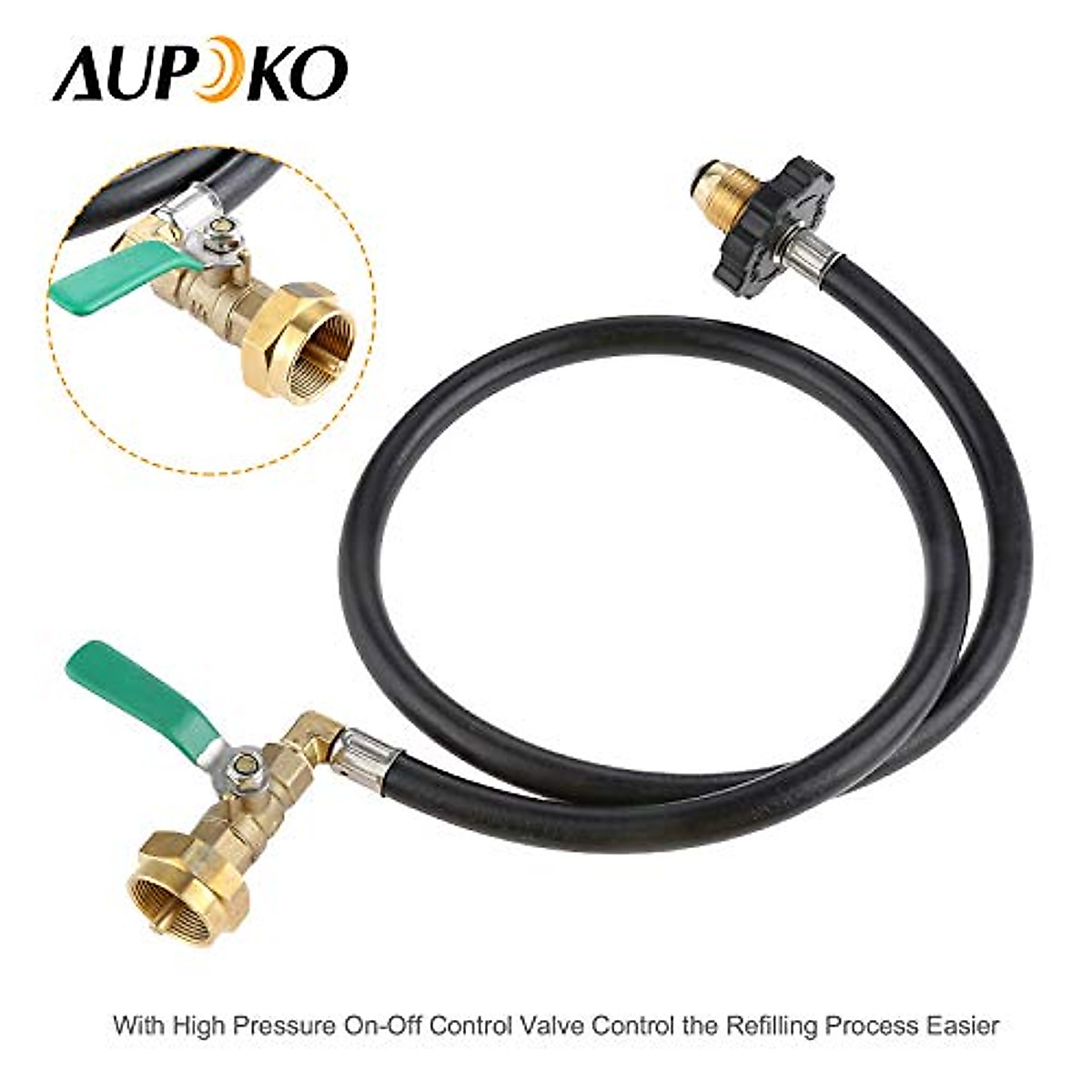 Aupoko Propane Refill Adapter Hose, 36’’ Propane Refill Hose with POL Type 1LB Tank Bottle Adapter, and ON/Off Control Valve, 350PSI Rated High Pressure Propane Extension Hose