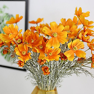 Artfen 6 Pcs Artificial Calliopsis Flowers Fake Silk Flower Table Kitchen Home Garden Party Wedding Decoration Approx 24'' High Warm Autumn Orange No Vase
