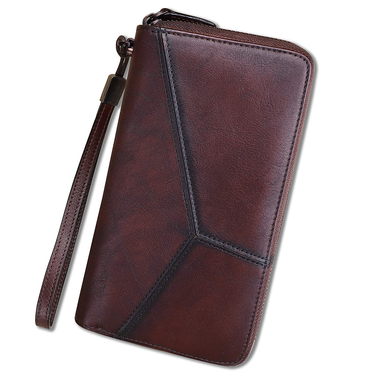 LRTO Genuine Leather Wallets for Women Zip Around Wallet Purse RFID-Blocking Retro Handmade Clutch Money Clip Card Organizer (Coffee)