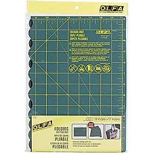 OLFA 12" x 17" Folding Cutting Mat (FCM-12x17) - Self Healing 12x17 Inch Foldable Rotary Mat with Grid for Quilting, Sewing, Fabric, & Crafts, Use with Rotary Cutters & Fixed Blade Knives (Green)