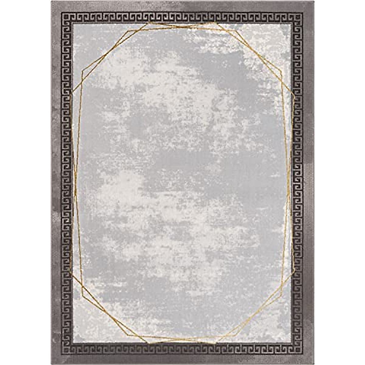 Well Woven FAE Grey & Gold Greek Key Marble Border Pattern Area Rug (5'3" x 7'3")