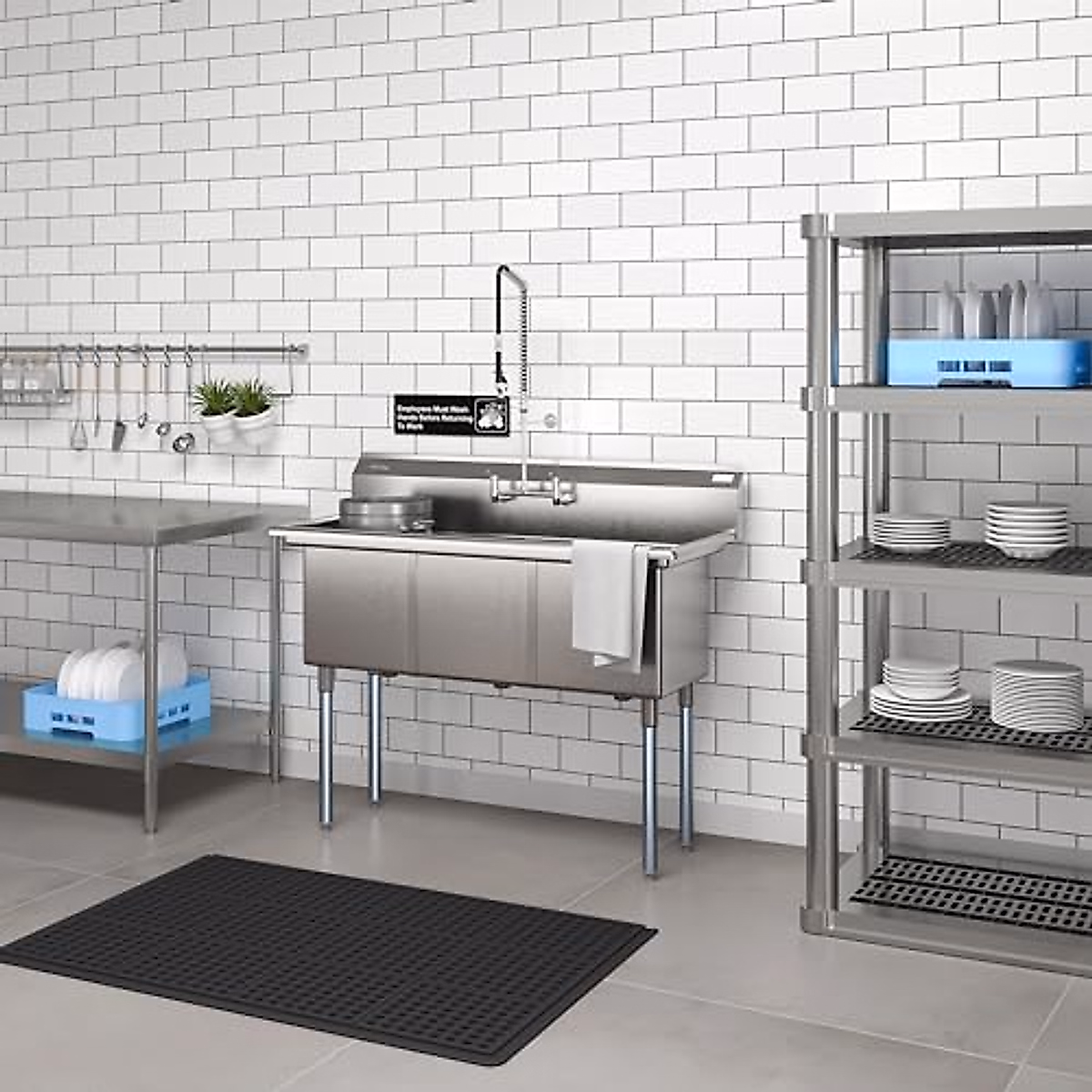 KoolMore 51 in. Three Compartment 18-Gauge Stainless-Steel NSF Commercial Kitchen Sink, Bowl Size 15x15x14, with Three Basins and Pre-Drilled Faucet Holes for Restaurants and Cafes (KM-SC151514-N3)