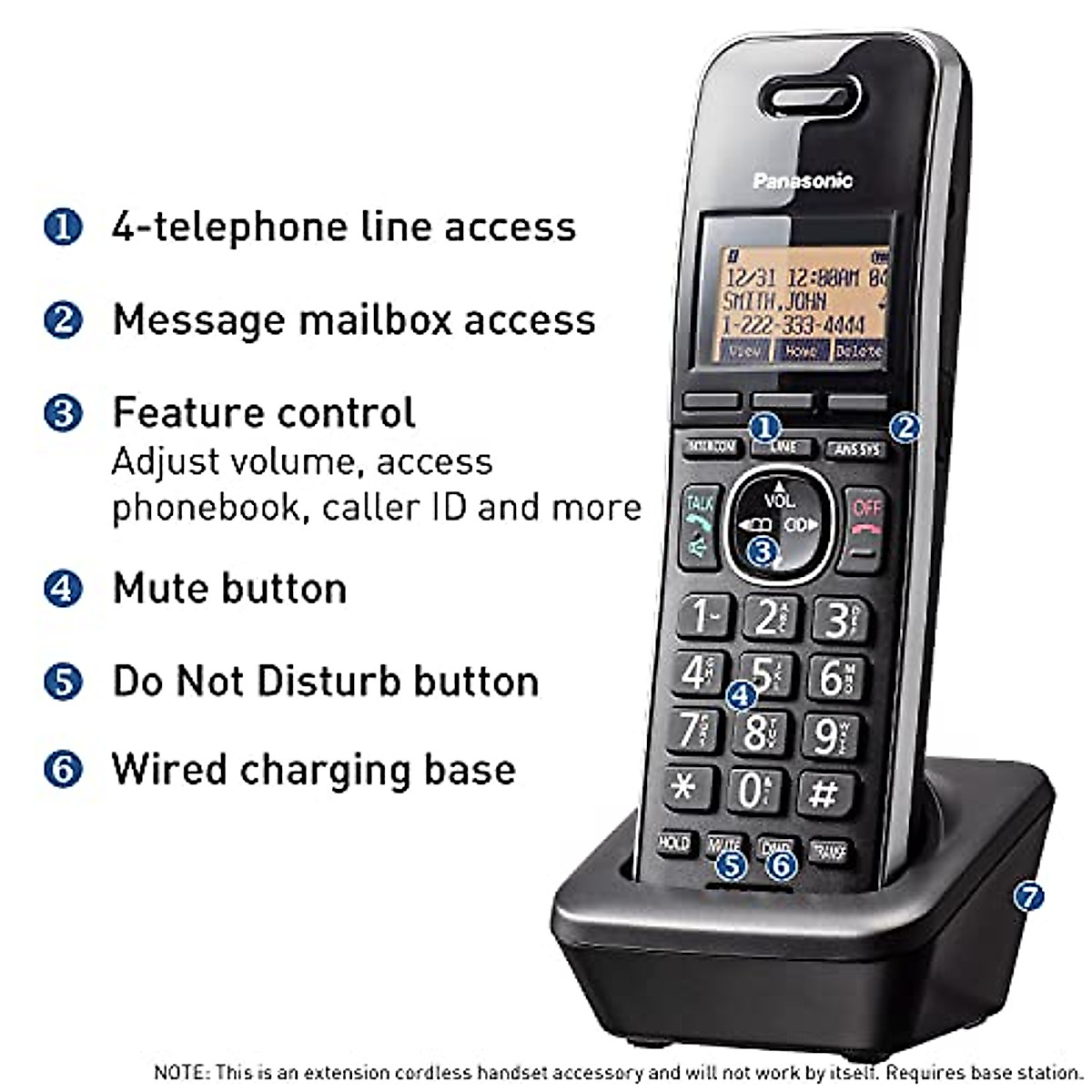 Panasonic Office Phone, Cordless Extension Handset Accessory to Connect Wirelessly to Expandable Base Station - KX-TGWA41B (Black)