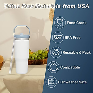 Plastic Straws for Stanley Iceflow 30oz Tumbler,6 Pack Replacement Clear Straws with 2 PCS Straw Cleaner Brush, Reusable Straw for Stanley 30 oz Iceflow Flip Cup (Clear, for Stanley Iceflow 30oz)