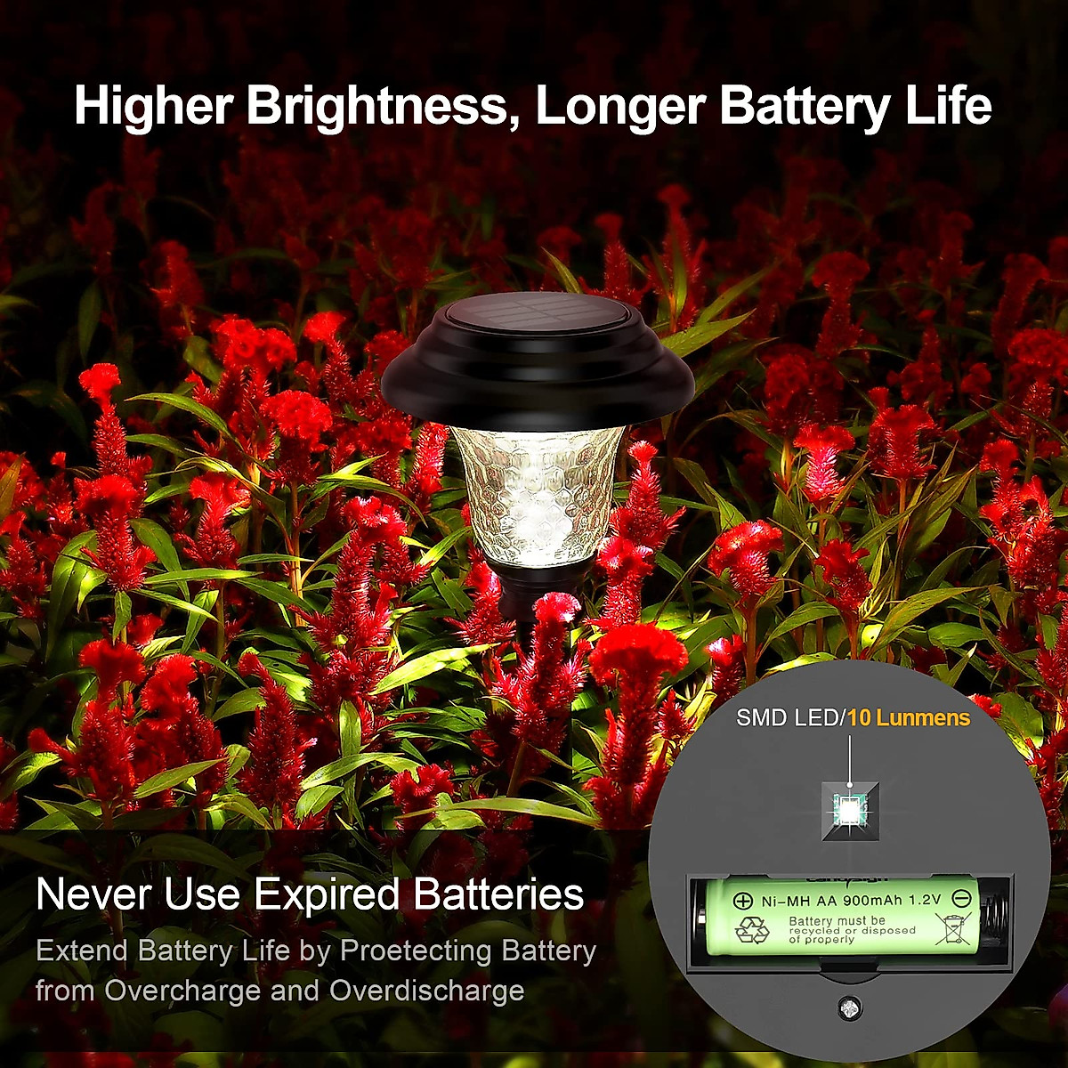 Balhvit Glass Solar Lights Outdoor, 4 Pack Super Bright Solar Pathway Lights, Up to 12 Hrs Long Last Auto On/Off Garden Lights Solar Powered Waterproof, Stainless Steel LED Landscape Lighting for Yard