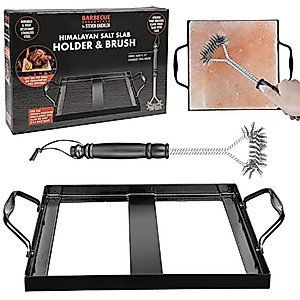 Steven Raichlen's Himalayan Salt Block Holder & Stainless Steel Wire Cleaning Brush- Easy-Grip Handles for Safety -Fits Any 8"x8" Salt Slab- Grilling Tool Essential - for Indoor Cooking & Outdoor BBQ