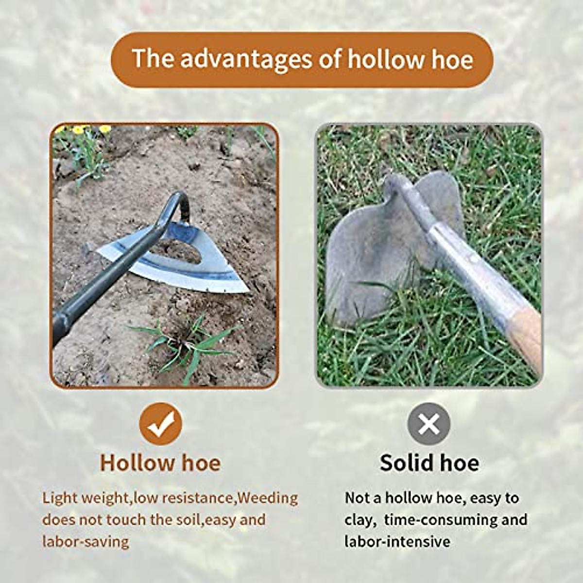 Garden hoe Hollow Hoe Gardening Tool All-Steel Hardened Hollow Hoes Weeding Hoe Portable Household Vegetable Garden Shovel, Soil loosening Planting Tool can be Extended with long hander (0.95)