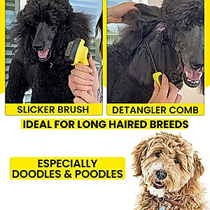 ShedTitan Self Cleaning Slicker Brush & Dematting Pet Comb Value Kit - Easy, Ideal Slicker Brush for Dogs, Goldendoodles, Poodles, Cats - Detangler Comb Removes Mats from Matted Hair, Fur for Dog, Cat