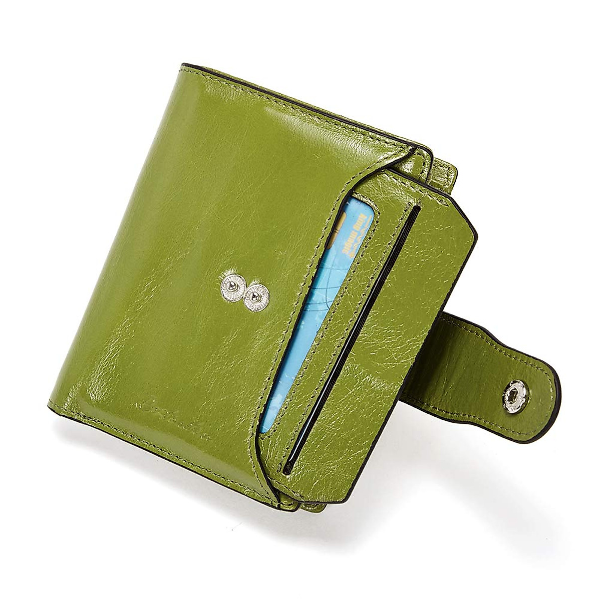 BOSTANTEN Women Leather Wallet RFID Blocking Small Bifold Zipper Pocket Wallets Card Case Purses with ID Window Green