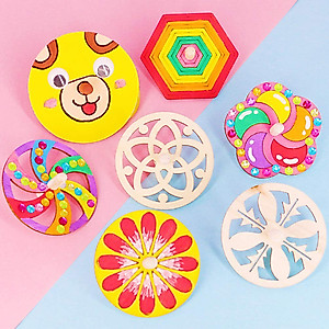 STOBOK Kids Gyroscope DIY Wooden Tops, 20pcs Unfinished Tops DIY Coloring Pattern Wooden Gyroscope Hollow Tops Handicrafts Toy Ready to Decorate Spinners, Wood Craft for Kids Unfinished Wood Gyro