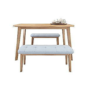 WoodShine Home Wood & Upholstered Bench for Kitchen, Dining Room, Living Room, Entryway, (Natural, 39.4inches)