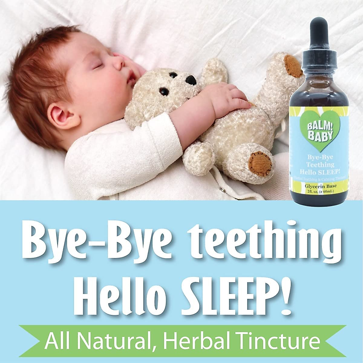 BALM! Baby Bye-Bye Teething, Hello Sleep! Natural & Organic Baby Teething Relief & Calming Tincture | Soothes Inflamed Gums, Irritability & Pain – Encourages Sleep | Glass Bottle (Glycerin, 2-PK)