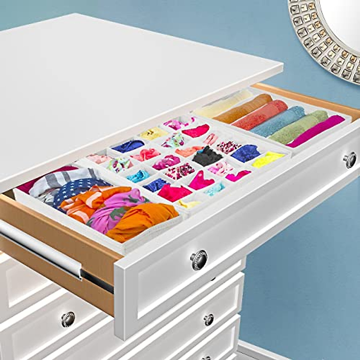 Sorbus Set of 4 Foldable Drawer Dividers, White