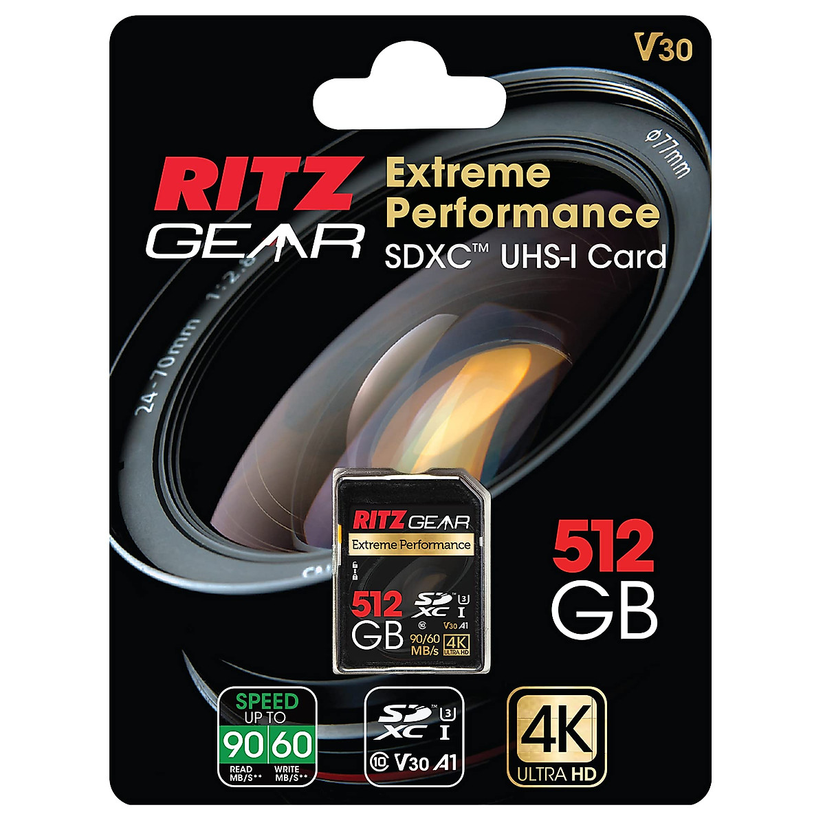 Ritz Gear 512GB High-Speed SDXC UHS-I SD Card, C10, U3, V30, Full-HD & 4K Memory Card