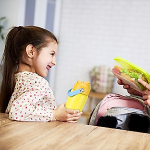 Kids Insulated Water Bottle with Straw Lid & Silicone Handle,12oz Kids Leak Proof Water Bottle for School Boys Girls,Double Wall Vacuum Stainless Steel with Non-slip Silicone Base(Yellow)