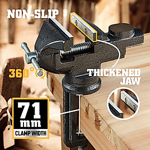 Table Vise or Bench Vise Universal, 360° Swivel Clamp-On Vise Portable Home Vice 3.2'' for Woodworking, Cutting Conduit, Drilling, Metalworking