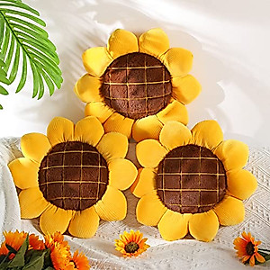 Unittype 3 Pieces 3D Flower Floor Pillow Seating Cushion Mat Sunflower Shaped Chair Pads Yellow Decorative Plush Throw Pillows Cushions for Office Chair Bed Car Couch Sofa Girls Gifts, 15 Inch