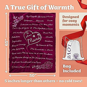 Regalos para Mama, Blanket for Mom Gifts, Mom Birthday Gifts from Daughter, I Love You Mother Daughter Gift Ideas, Present for Mom Blanket, Best Mother in Law, Throw Blanket 65" × 50" (Merlot Red)