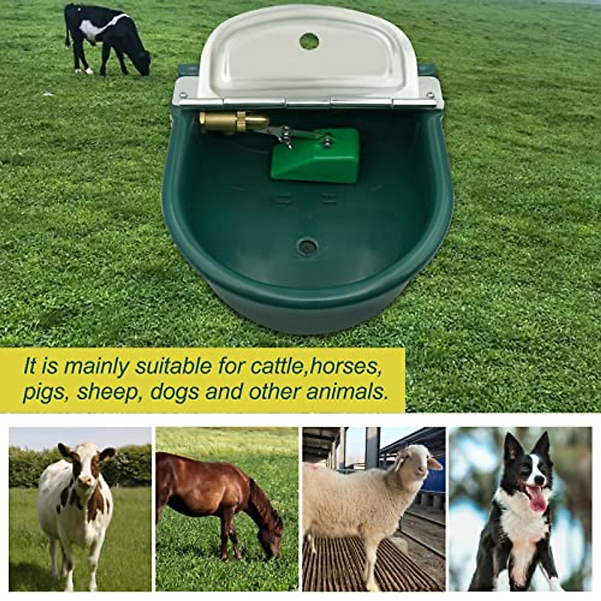 MINYULUA Automatic Livestock Waterer Bowl with Brass Float Valve and 39 inch Braided Hose Large Dog Water Dispenser Cow Drinking Trough for Dogs Horse Cattle Goat Donkey Pig