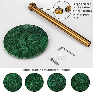 HESHIBI Paper Towel Holder Countertop with 7" Weighted Green Marble Base - Retro Free Standing Paper Roll Holder, Brushed Gold Stainless Steel Stand Paper Towel Holder for Kitchen and Bathroom
