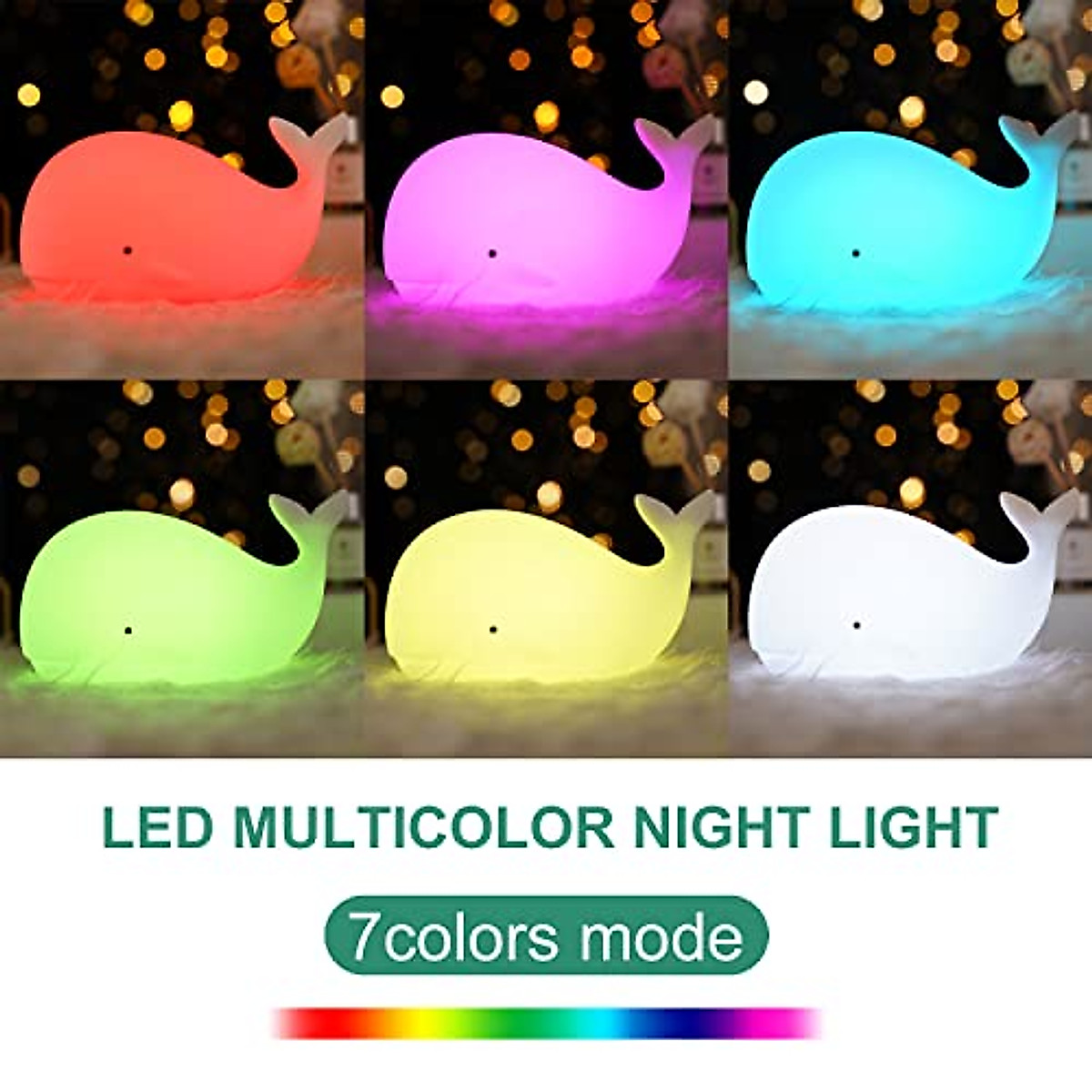 WoneNice Silicone Night Light, Kids Night Light for Bedroom, 7-Color Breathing Modes, Touch Sensor Control, USB Rechargeable Cute Night Lights for Kids Room