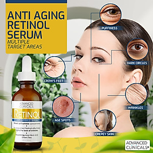 Advanced Clinicals Retinol Body Cream + Retinol Serum 2PC Bundle | Crepey Skin Care Treatment | Face Serum & Body Cream Firming Skincare Set & Kits For Wrinkles, Fine Lines, & Sagging Skin, 2pc Set