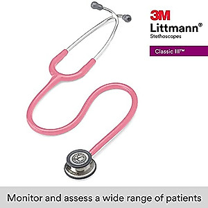 3M Littmann Classic III Monitoring Stethoscope, Pearl Pink Tube, 27 inch, 5633 & 40007 Stethoscope Identification Tag, Black