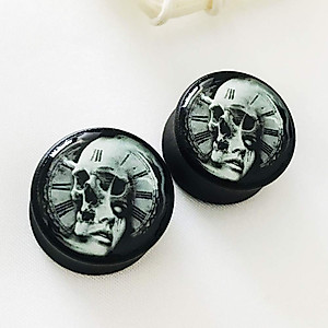 SERYNOW Wood Ear Gauges Plugs Double Flared Saddle Plugs Ear Stretcher Expander Skull Plugs Piercing Jewelry (00g (10mm))