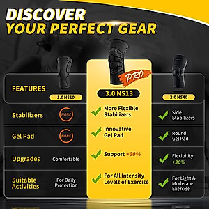 CAMBIVO 2 Pack Knee Braces for Knee Pain Women & Men, Knee Compression Sleeve with Side Stabilizers & Patella Gel Pad, Knee Support for Running, Hiking, Meniscus Tear, Arthritis, ACL, Joint Pain Relief（NS13,Black,Large)