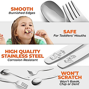 Zulay Kitchen 8 Pieces Toddler Utensils - Kids Stainless Silverware Set - Children & Toddler Safe Forks & Spoons - Smooth Edge, Mirror Polished, & Dishwasher Safe Kids Utensils (4 Forks & 4 Spoons)