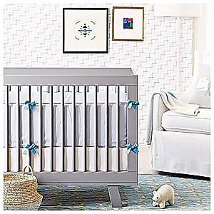 Serena & Lily Banded Linen Crib Skirt - Chambray/Cyan