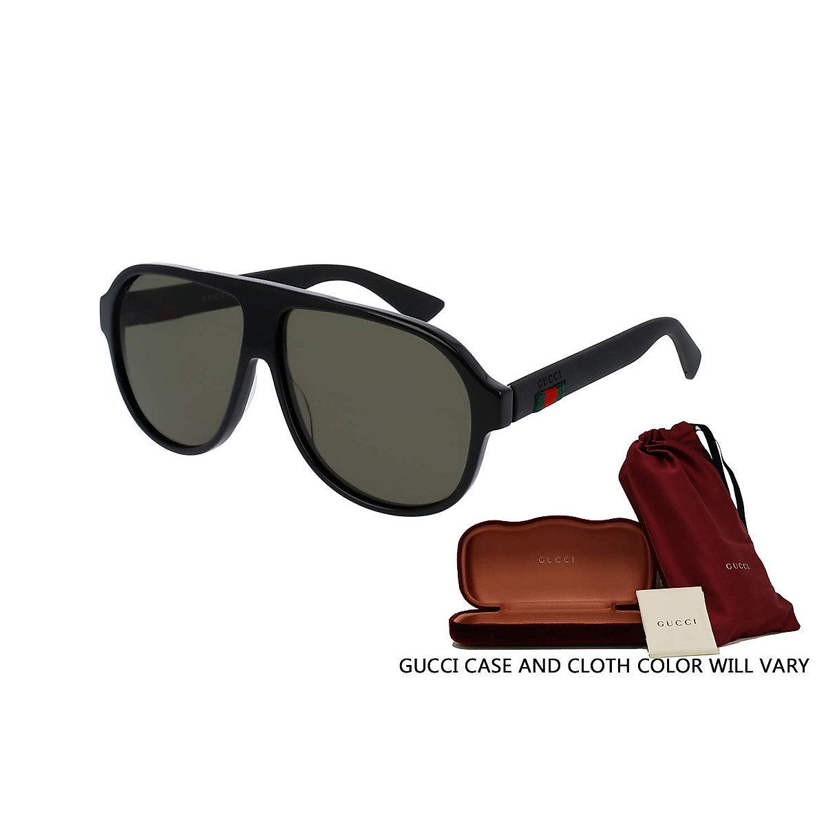 Gucci GG0009S 001 59M Black/Green Aviator Sunglasses For Men + BUNDLE with Designer iWear Eyewear Kit