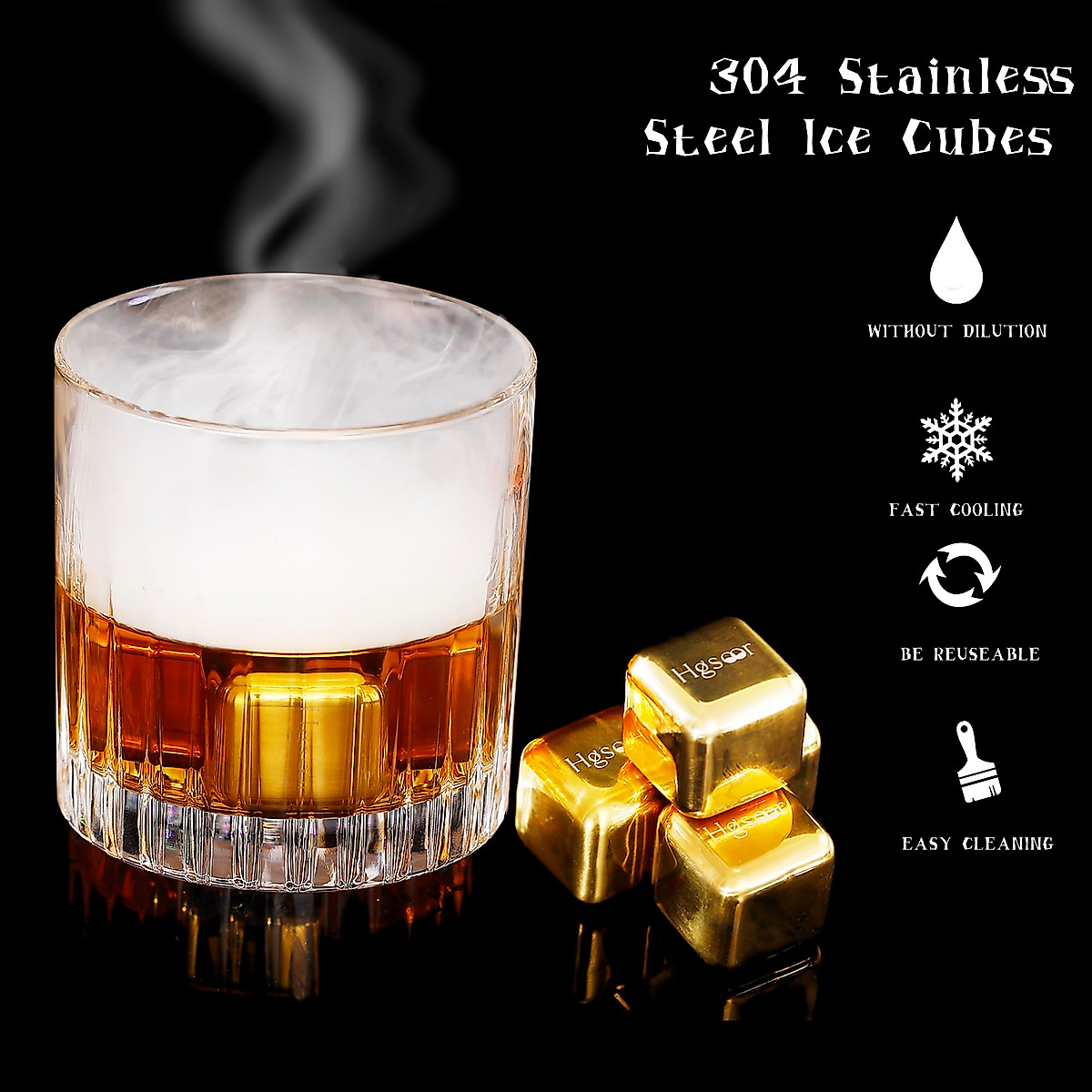 Hgsoor Whiskey Smoker Kit - Old Fashioned Drink Smoker Kit - Cocktail Smoker Kit with Torch, 4 Flavors Wood Chips, 4Ice Cubes, Bourbon Smoker Kit, Bourbon Whiskey Gifts for Men,Dad (No Butane)