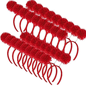 Censen 18 Pcs Pom Pom Headband Head Bopper Wrapped Funny Headband Birthday Halloween Party Headwear for Women Adult Accessory(Red)