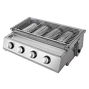 4 Burner Outdoor Tabletop Propane Gas Grill, Portable BBQ Grills Smokeless Griddle Barbecue Grill Table, Stainless Steel Grill