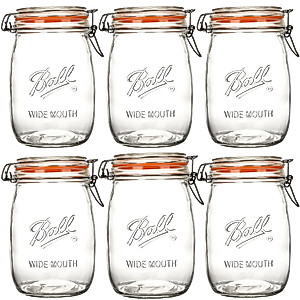 Anwoi Wide Mouth Mason Jars with Airtight Lid 6 Pack 32oz, Kitchen Canning Jar Storage Large Clear Canister Jars with Hinged Lid with Measurement Marks Glass Mason Jars For Canning,Coffee,Sugar,Beans