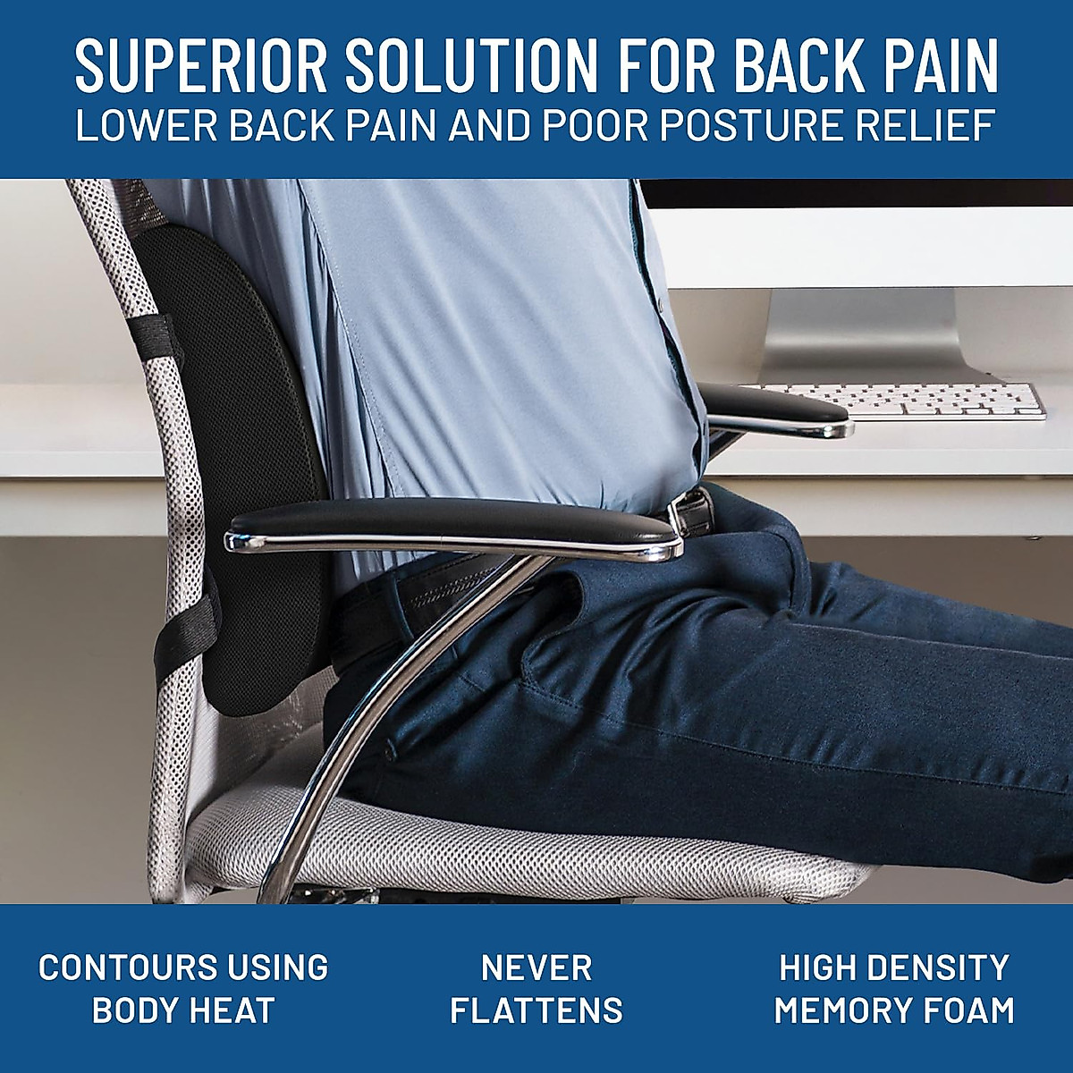 Everlasting Comfort Lumbar Support Pillow for Office Chair Back - Improve Posture While Sitting - Memory Foam Cushion Design for Computer Desk, Car, Gaming, Couch, Recliner